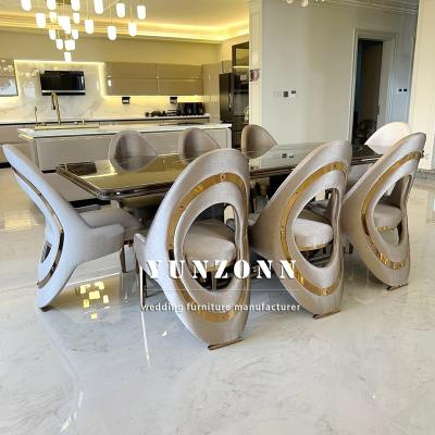 China Luxury Gold Dining Chair Nordic Italian Style Modern Light Luxury Stainless Steel Leg Velvet/Leather Dining Chair for Villa for sale