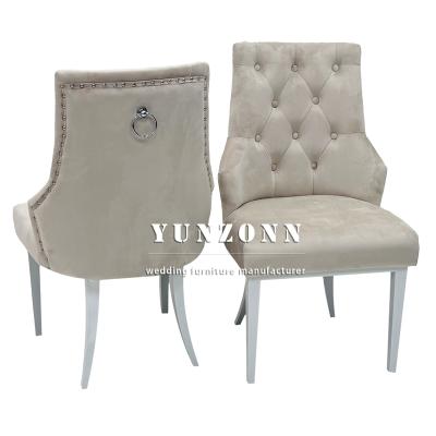 China Dinning Room Chair Metal Leg Velvet Fabric Ring Back Luxury Modern Furniture Dinner Restaurant Stainless Steel Wedding Chair for sale