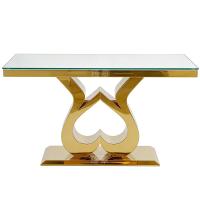 China Cheap Modern Hotel Events Party Furniture Bridal Bride Groom Gold Stainless Steel Tempered Glass Top Rectangle Wedding Villa for sale