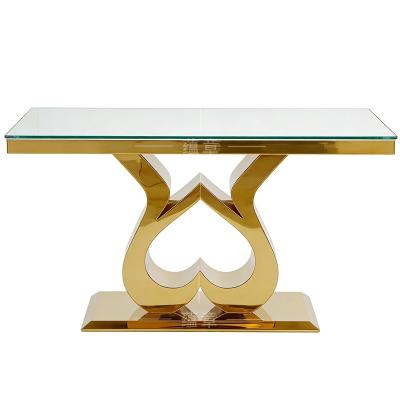 China Cheap Modern Hotel Events Party Furniture Bridal Bride Groom Gold Stainless Steel Tempered Glass Top Rectangle Wedding Villa for sale