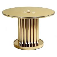 China Luxury Modern Round Shaped Glass Top Golden Stainless Steel Dining Tables Luxury for sale