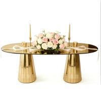 China Gold Stainless Steel Dining Table and Chairs Set Glass Top Wedding Furniture for Hotel Use for sale