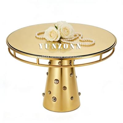 China New Elegant Design Round Table Stainless Steel Base Wedding Table With Crystal for Wedding Hotel Furniture for sale