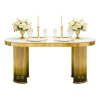 China Hot Sell Stainless Steel Wedding Party Tables Mdf Top Wedding Vip Bridal Table Luxury Gold Wedding Table for Event Furniture for sale