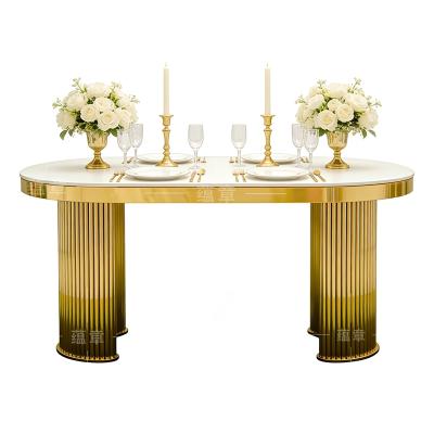 China Hot Sell Stainless Steel Wedding Party Tables Mdf Top Wedding Vip Bridal Table Luxury Gold Wedding Table for Event Furniture for sale
