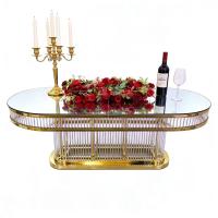 China Luxury Modern Oval Shape Stainless Steel Frame Tempered Glass Top Durable Wedding Table for Restaurants for sale