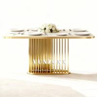China Hotel Wedding Banquet Stainless Steel Marble Top Outdoor Event Table Durable Contemporary Design Rental Furniture for sale