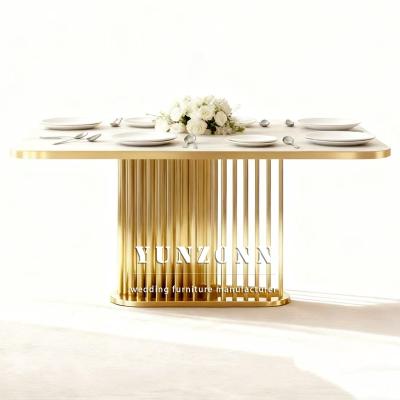 China Hotel Wedding Banquet Stainless Steel Marble Top Outdoor Event Table Durable Contemporary Design Rental Furniture for sale