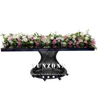 China Hotel Banquet Glass Top Black Dining Table Stainless Steel Rectangle Metal Wedding Table for sale