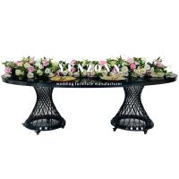 China Decorate Wedding Luxury Black Stainless Steel Wedding Table Oval Wedding Movable Table for sale