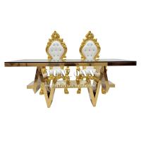 China Wholesaler Weeding Furniture Table Modern Luxury Gold Stainless Steel Glass Dining Table 6 Chairs Sets for sale