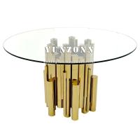 China Event Decorations Stainless Steel Base Glass Top Luxury Gold Ghost Cake Table for sale