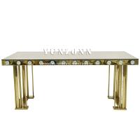 China Modern Luxury Rectangle Banquet Tables Stainless Steel Legs with Gold Finish Mirror Top for Dining & Hotel Use for Weddings for sale