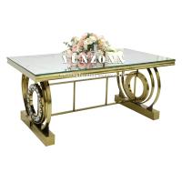 China Banquet Table Stainless Steel Frame Crystal Decor for Weddings Hotels Events Mirror Glass Desktop Table Hotel Furniture for sale