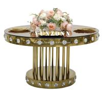 China Golden Round Wedding Crystal Table with Stainless Steel Metal Base for Restaurants Banquets and Events for sale