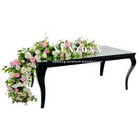 China Mirror Tempered Glass Event Wedding Table Rectangular Shape Black Stainless Steel Hotel Restaurant Table for sale