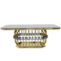 China Modern Gold Stainless Steel Wedding Banquet Dining Table Rectangle Glass Hotel Furniture for Wedding Tables and Rentals for sale