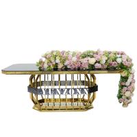 China Modern Gold Stainless Steel Wedding Banquet Dining Table Rectangle Glass Hotel Furniture for Wedding Tables and Rentals for sale
