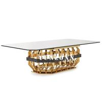 China Modern Gold Stainless Steel Wedding Banquet Dining Table Rectangle Glass Hotel Furniture for Wedding Tables and Rentals for sale