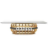 China Modern Gold Stainless Steel Wedding Banquet Dining Table Rectangle Glass Hotel Furniture for Wedding Tables and Rentals for sale