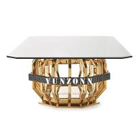 China Modern Gold Stainless Steel Wedding Banquet Dining Table Rectangle Glass Hotel Furniture for Wedding Tables and Rentals for sale