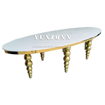 China White MDF Design Stainless Steel Legs Wedding Furniture Oval Table for Party Event for sale