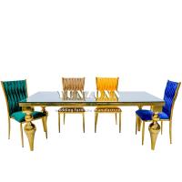 China Gold Stainless Steel Frame Mirror Glass Top Wedding Table 10 People Wedding Table for sale
