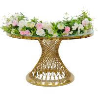China Wedding Event Dining Table Hotel Furniture Stainless Steel Metal Base Round Tables Latest Wedding Furniture for sale