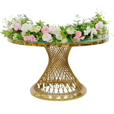 China Wedding Event Dining Table Hotel Furniture Stainless Steel Metal Base Round Tables Latest Wedding Furniture for sale