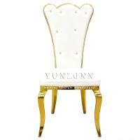 China Royal Style New Design Crystal Button Back Restaurant Wedding Golden Gold Stainless Steel Hotel Dining Chair for sale