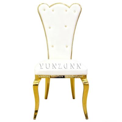 China Royal Style New Design Crystal Button Back Restaurant Wedding Golden Gold Stainless Steel Hotel Dining Chair for sale