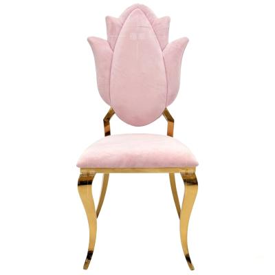 China Hotel Banquet Tulip Flower Back Stackable Pink Velvet Wedding Chairs for Party Event for sale