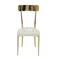 China Contemporary Event Hotel Banquet Furniture White Leather Gold Metal Stackable Wedding Chairs for sale
