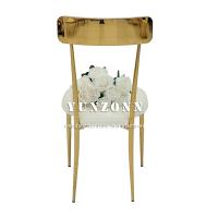 China Contemporary Event Hotel Banquet Furniture White Leather Gold Metal Stackable Wedding Chairs for sale