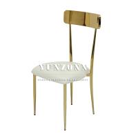China Contemporary Event Hotel Banquet Furniture White Leather Gold Metal Stackable Wedding Chairs for sale