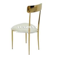 China Contemporary Event Hotel Banquet Furniture White Leather Gold Metal Stackable Wedding Chairs for sale