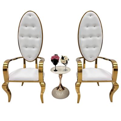 China Luxury Style Hot Sale High Back Stainless Steel Chair With Armrest king Chair for Wedding Used for sale