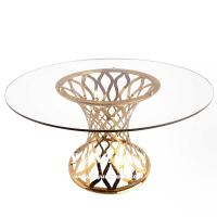 China Deluxe Hotel Furniture Round Circle Mirror Glass Stainless Steel Modern Dining Tables Set for sale