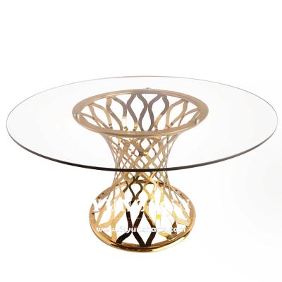 China Deluxe Hotel Furniture Round Circle Mirror Glass Stainless Steel Modern Dining Tables Set for sale