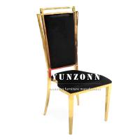 China Sino Perfect Favorable Price Golden Metal Square Back Banquet Hall Dining Chair for Wedding Event Dining for sale