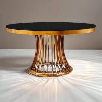 China New Gold Frame Hollow Design Event Party Wedding Round Dinning Table Set for sale