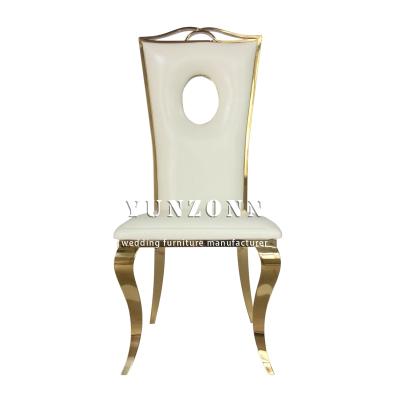 China White Leather Pad Stainless Steel Frame Royal Gold Wedding Banquet Hall Chairs for Bride and Groom Sale Wholesale for sale