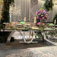 China Modern Style Rectangle Dining Table Optional Stainless Steel Frame Silver/Gold/Golden Rose Gold Finish for Outdoor Hotel Use for sale