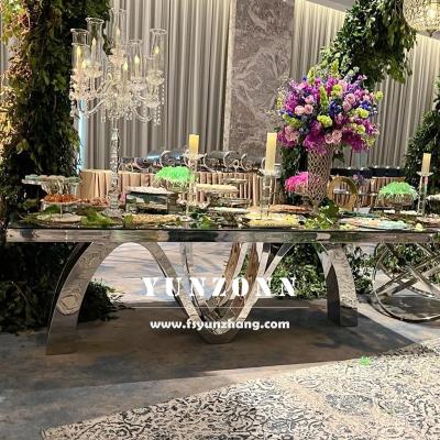 China Modern Style Rectangle Dining Table Optional Stainless Steel Frame Silver/Gold/Golden Rose Gold Finish for Outdoor Hotel Use for sale