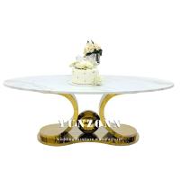 China Luxury Coffee Table Hotel Furniture Marble Table Top Gold Metal Stainless Steel Side Oval Tea Coffee Table for sale