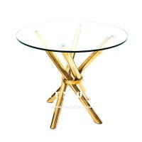 China Hot Selling Stainless Steel Table Cross Legs and Glass Table Tops for Wedding Event Tables for sale