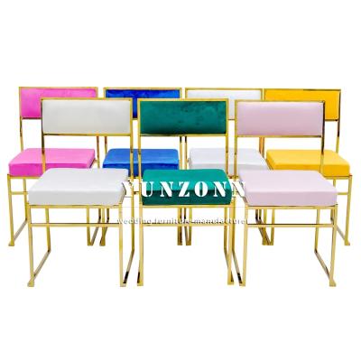 China Hotel Furniture Supplies Chaise Mariage Gold Events Party Hall Dining Hotel Stainless Steel Frame Chair for sale