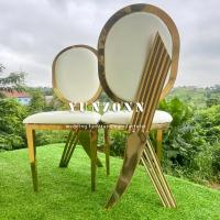 China New Style Gold Stainless Steel Frame Chair White Cushion Wedding Event Banquet Restaurant Furniture Chair for sale