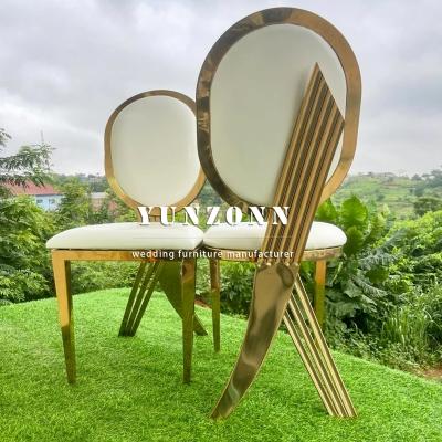 China New Style Gold Stainless Steel Frame Chair White Cushion Wedding Event Banquet Restaurant Furniture Chair for sale