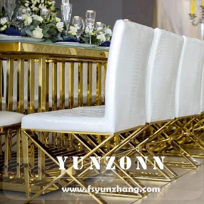 China Modern Luxury White PU Leather Dining Chair with Metal Legs Cross Stitching Design for Home or Hotel Leisure Style for sale